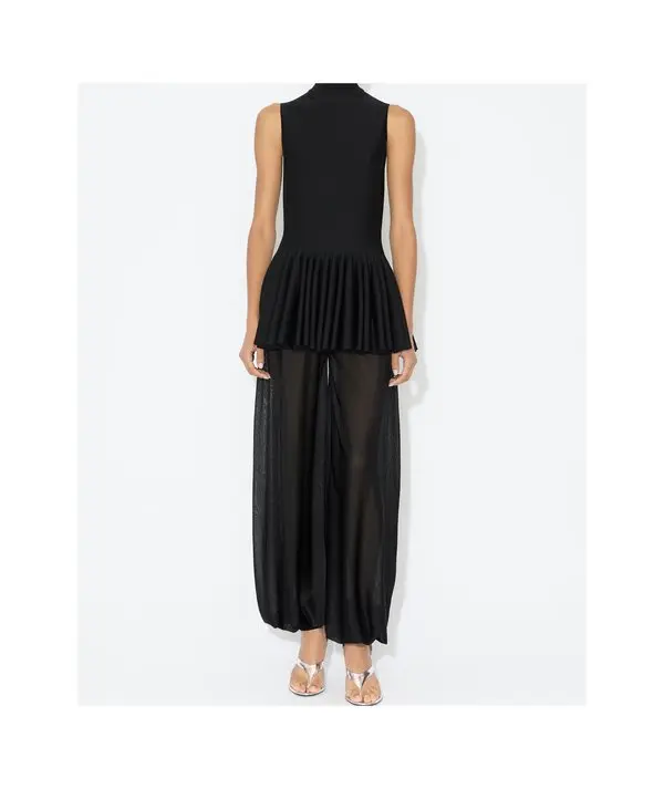 Alaïa High Neck Godet Sleeveless Top With Pleated Flare Hem - Black