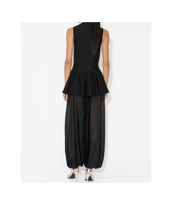 Alaïa High Neck Godet Sleeveless Top With Pleated Flare Hem - Black