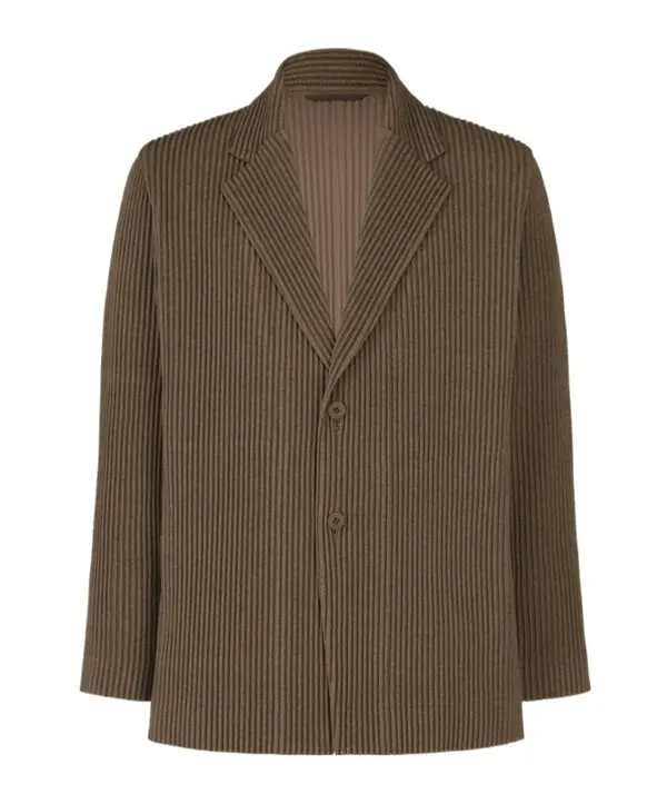 Issey Miyake Plissé Notched Lapel Jacket - Brown