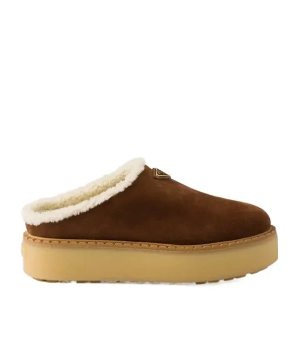 Prada Suede Slippers With Thick Sole And Slingback Heel - Cocoa Brown