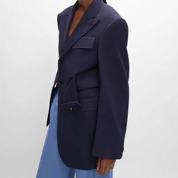 Celine Colonnne Jacket In Grain De Poudre Wool - Navy