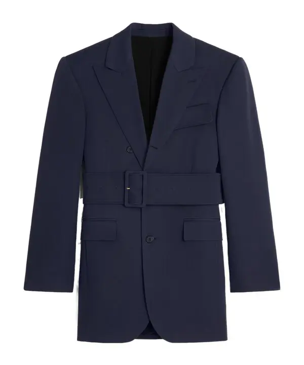 Celine Colonnne Jacket In Grain De Poudre Wool - Navy