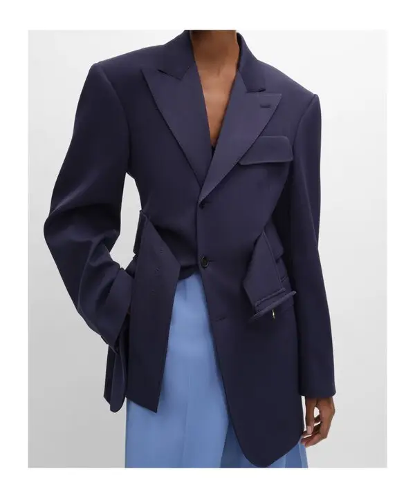 Celine Colonnne Jacket In Grain De Poudre Wool - Navy