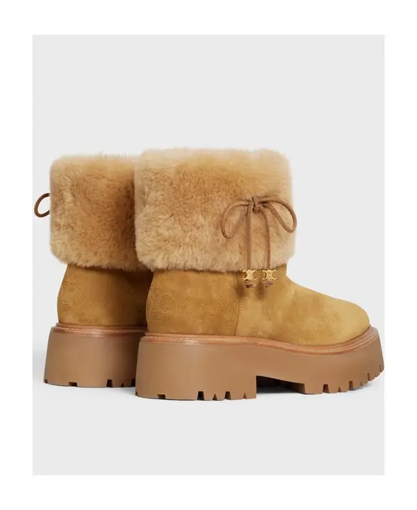 Celine Suede And Shearling Cropped Boot With Triomphe Tassels