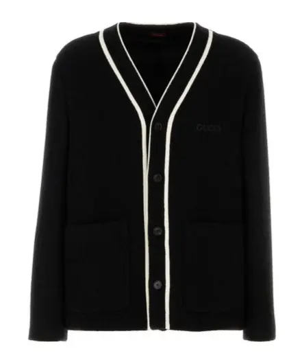 Gucci Logo Embroidered V-neck Button-up Cardigan - Black
