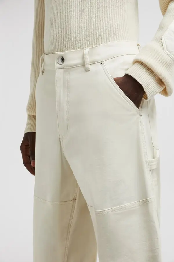 Moncler Straight Leg Trousers With Logo Patch