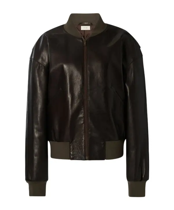 THE ROW Morisel Leather Bomber Jacket - Brown