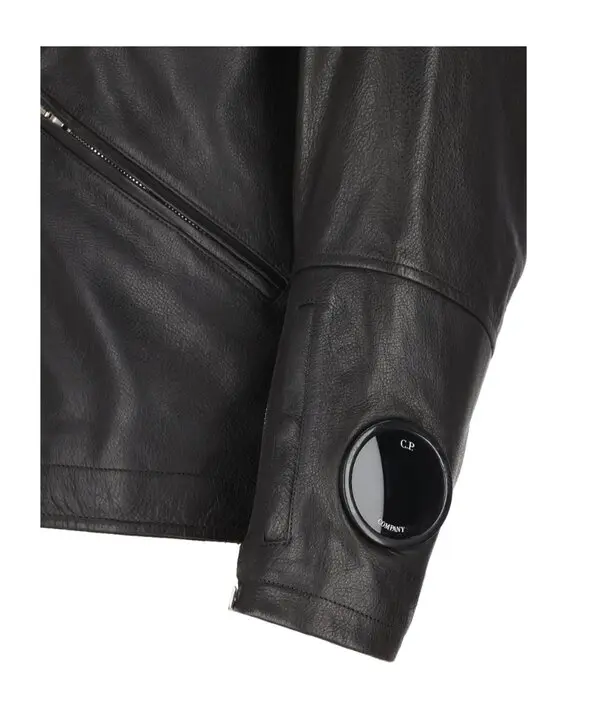 C.P. COMPANY Leather Mille Jacket With Integrated Hood - Black