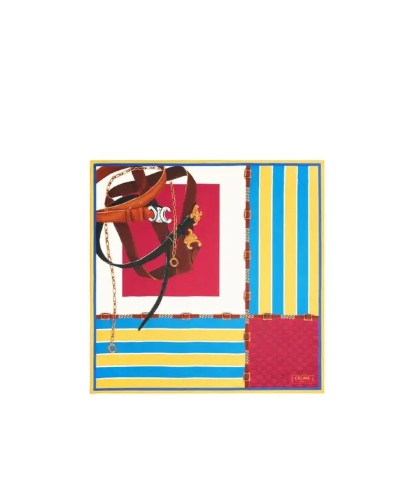 Celine Square Silk Twill Scarf - Blue/yellow/red