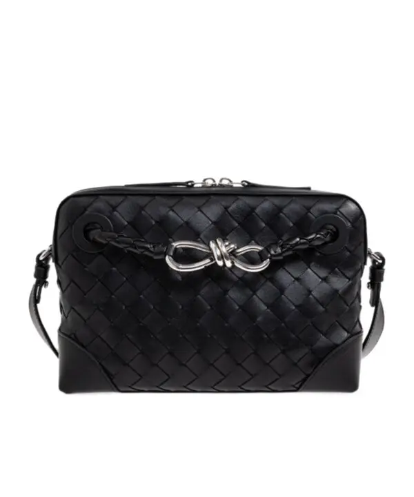Bottega Veneta Knot Detail Intrecciato Messenger Bag - Black