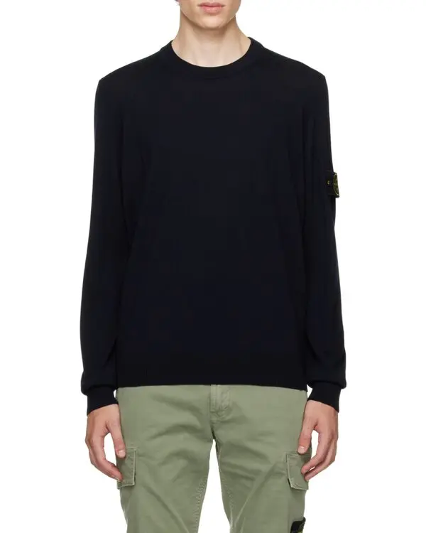 Stone Island Logo Patch Crewneck Jumper - Blue