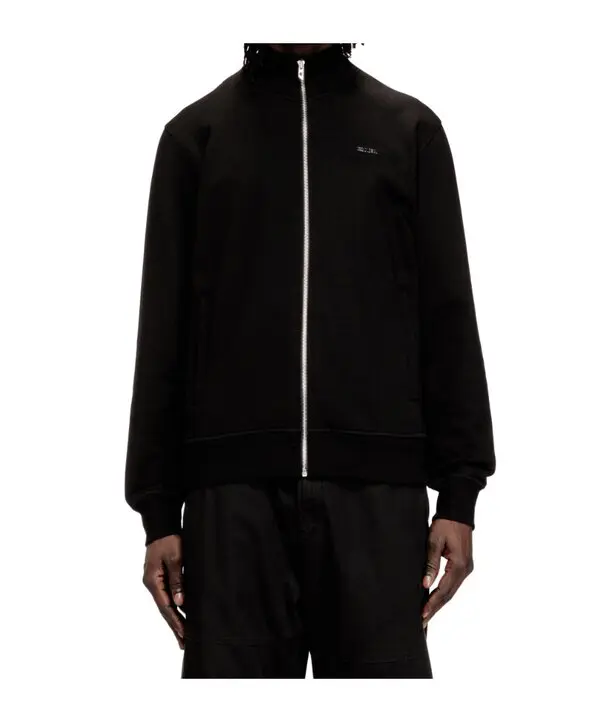 DIESEL® Zip-up Mock Neck Sweatshirt With Logo Detail - Black