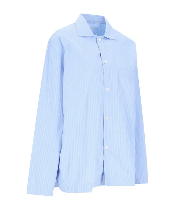 TEKLA Long Sleeved Pinstriped Poplin Pajama Shirt