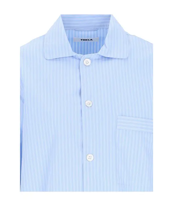 TEKLA Long Sleeved Pinstriped Poplin Pajama Shirt