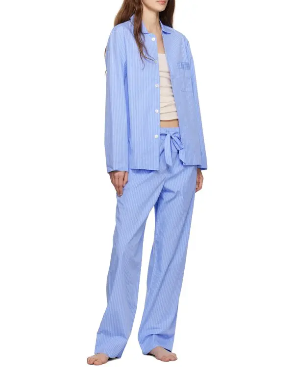 TEKLA Long Sleeved Pinstriped Poplin Pajama Shirt