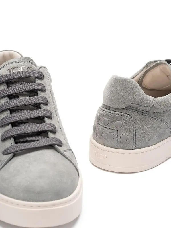 TOD'S Round Toe Logo Detail Lace-up Sneakers - Gray