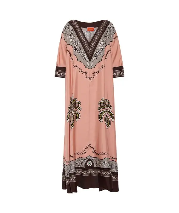 La DoubleJ Muumuu Maxi Dress With V-neck And Quarter Sleeves - Light Pink