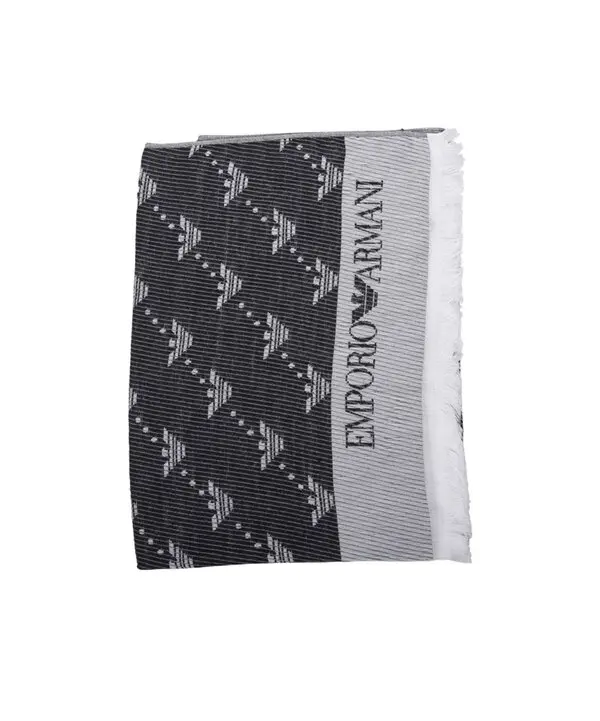 Emporio Armani Logo Jacquard Frayed Edge Scarf - Black