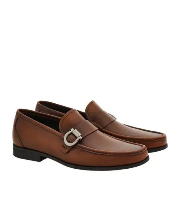 FERRAGAMO Gancini Detail Loafers - Brown