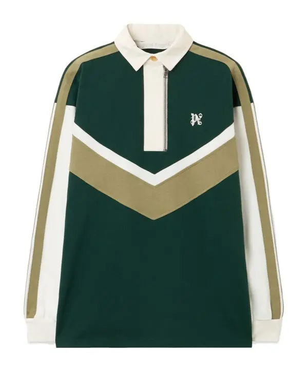 Palm Angels Monogram Colourblock Polo Shirt - Dark Green-off-white