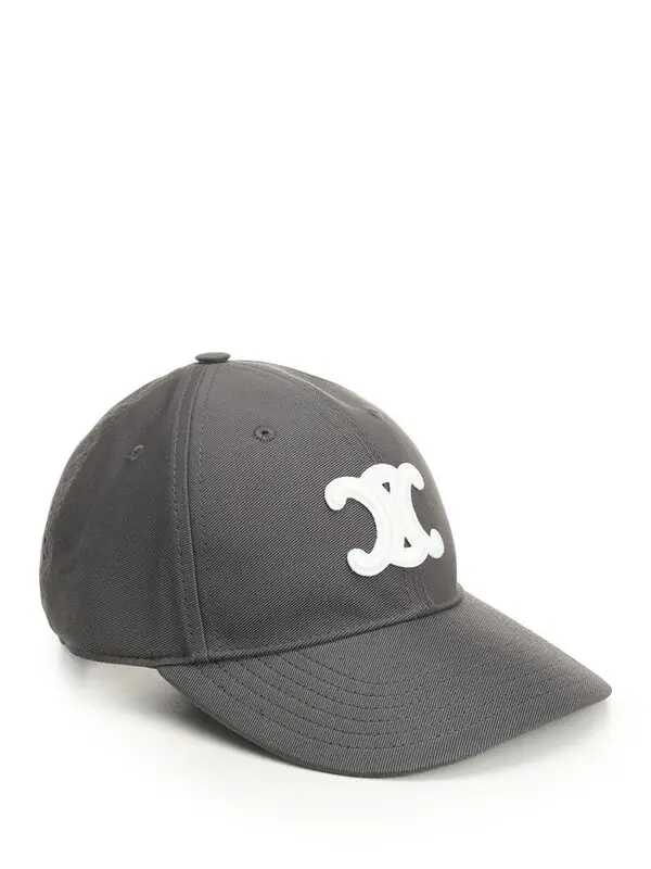 Celine Triomphe Baseball Cap In Washed Cotton Gabardine - Black