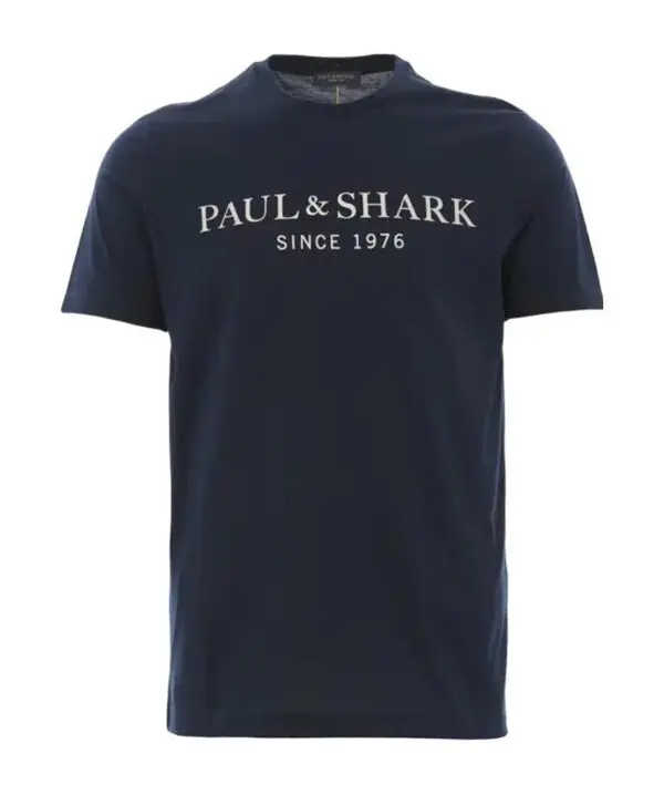 PAUL  SHARK Navy Blue Round Collar Logo T-shirt