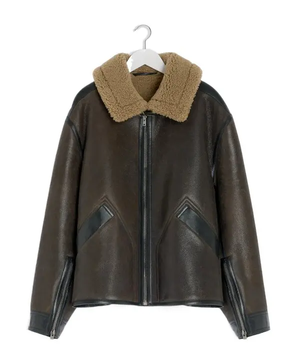 LEMAIRE Shearling-trimmed Leather Jacket - Espresso