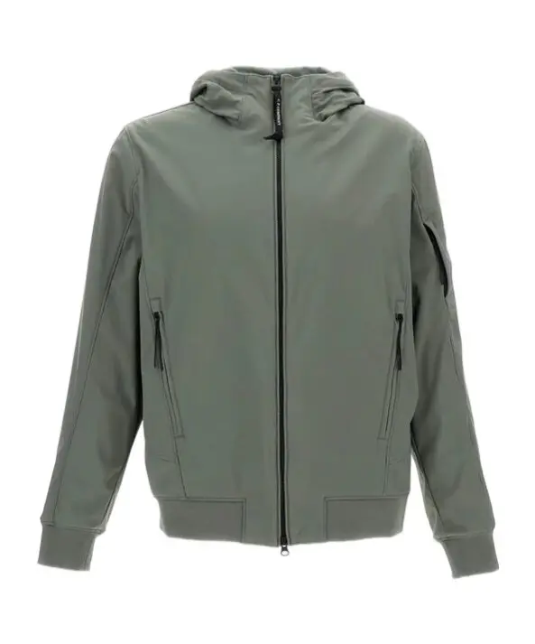 C.P. COMPANY Hooded Logo Plaque Zip-up Jacket - Gray