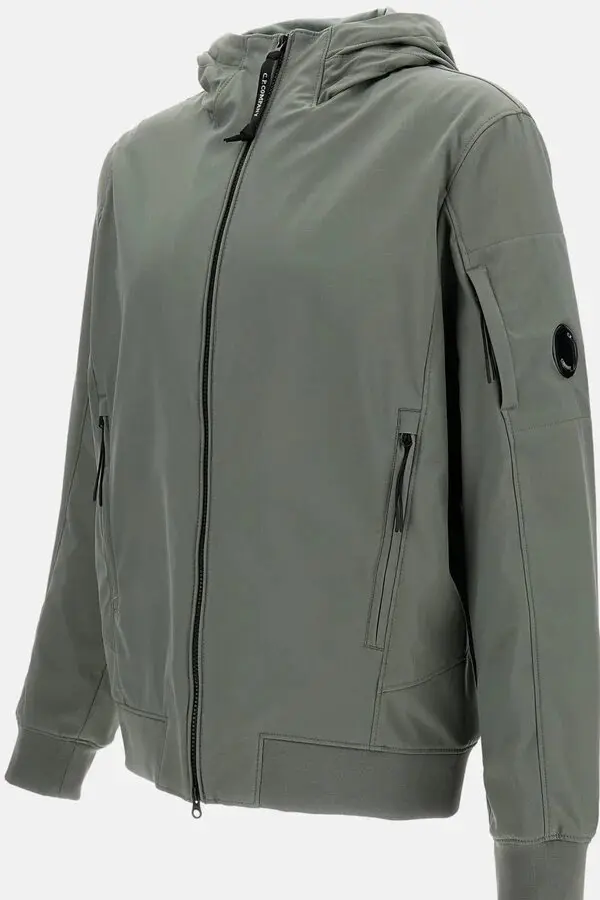 C.P. COMPANY Hooded Logo Plaque Zip-up Jacket - Gray