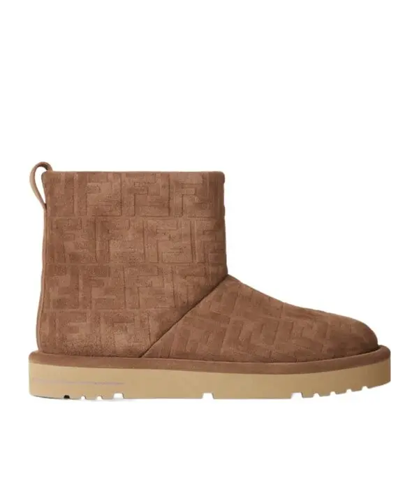 Fendi Ff Motif Embossed Suede Ankle Boots - Brown
