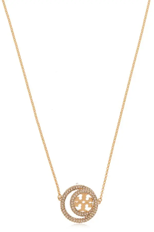 Tory Burch Miller Double Ring Pendant Embellished Necklace - Yellow