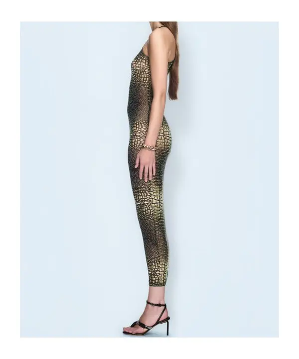 Off-White Sleeveless Crocodile Print Maxi Dress
