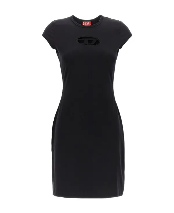 DIESEL® Logo Embroidered Crewneck Mini Dress - Black