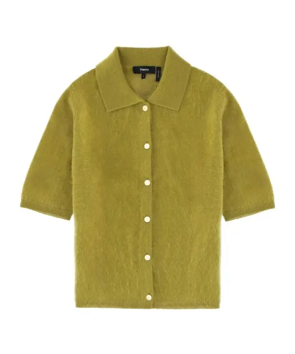 Theory Short-sleeved Knitted Cardigan With Collar - No