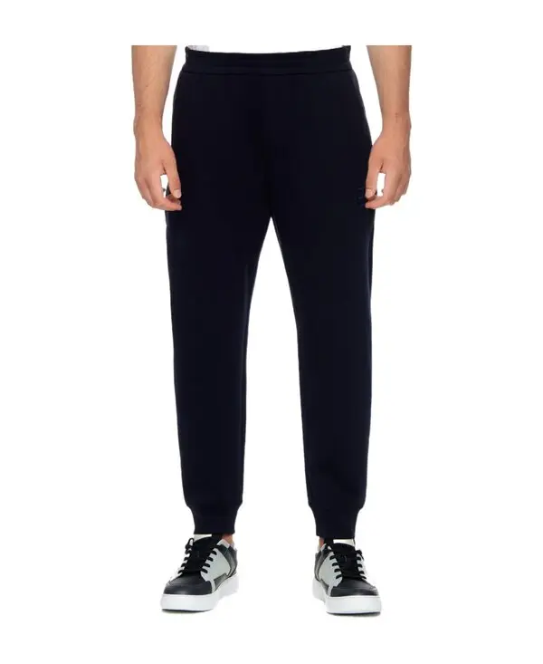 Emporio Armani Logo-embroidered Tapered Leg Pants - Navy Blue