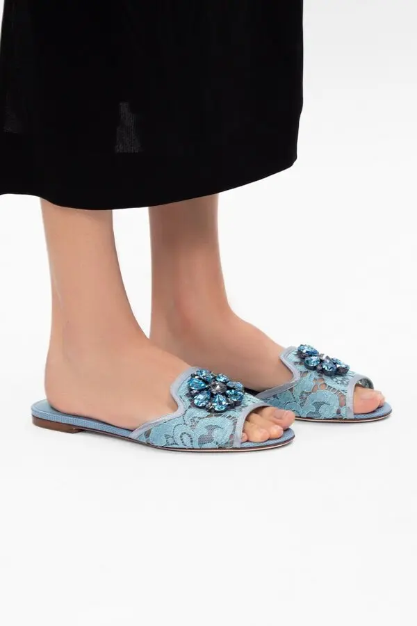 Dolce & Gabbana Bianca Lace Detailed Sandals - Blue