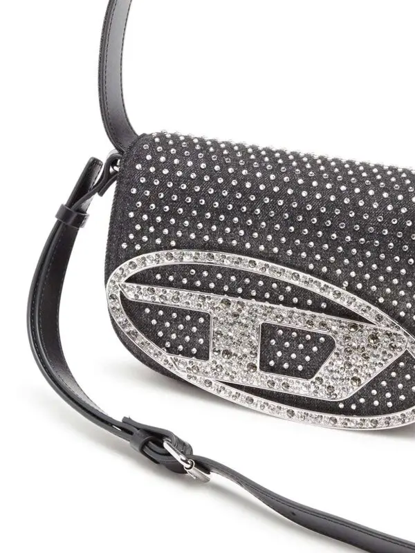 DIESEL® 1dr Embellished Denim Shoulder Bag - Gray