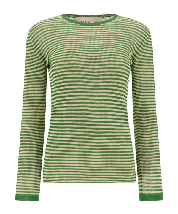 Valentino Garavani Striped Crewneck Knitted T-shirt - Green