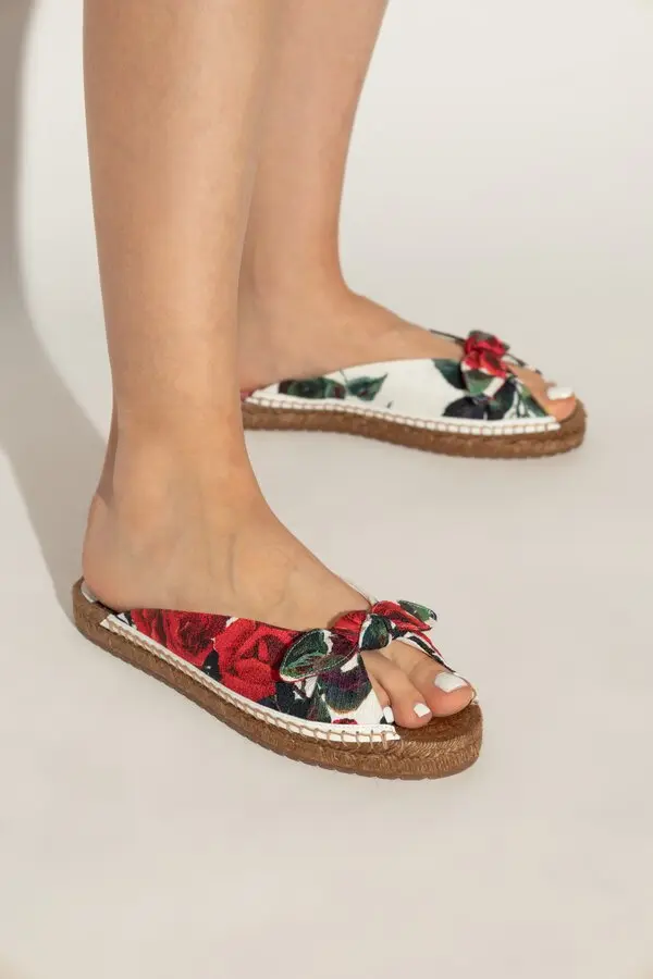 Dolce & Gabbana Floral Printed Slides - Brown