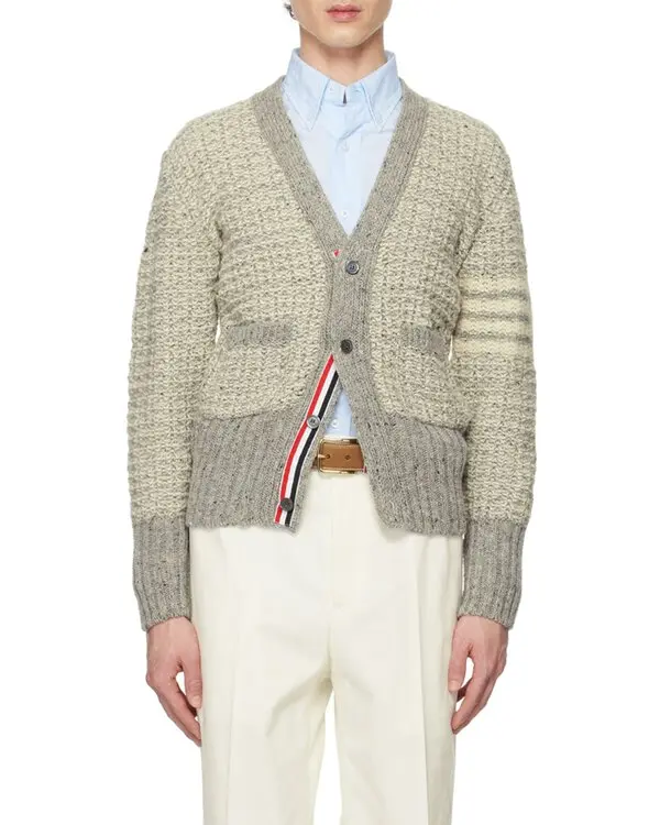 Thom Browne 4-bar Mélange Effect Button-up Cardigan - Light Gray