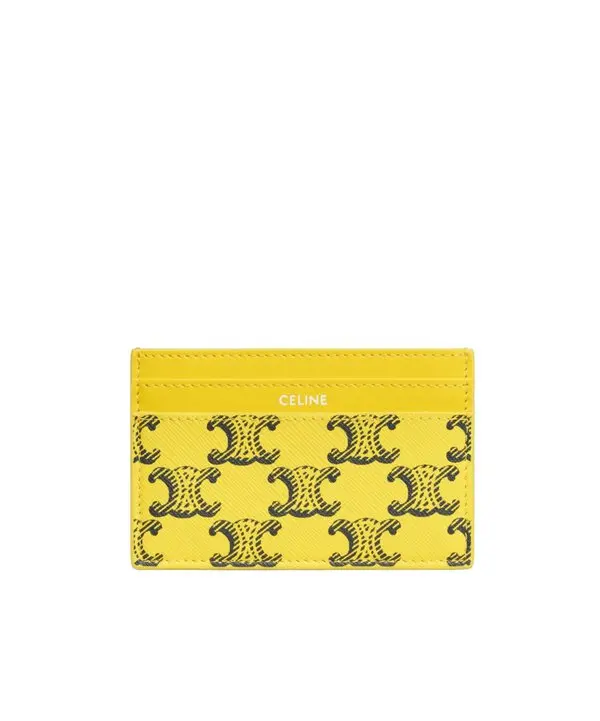 Celine Card Holder In Triomphe Canvas And Calfskin - Ultra Yellow