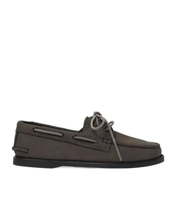 SCAROSSO Grey Nubuck Leather Business Casual Round Toe Shoes - Black