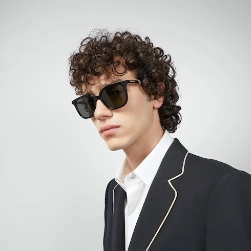 Gucci Square-framed Sunglasses With Enamel Logo Detail - Black