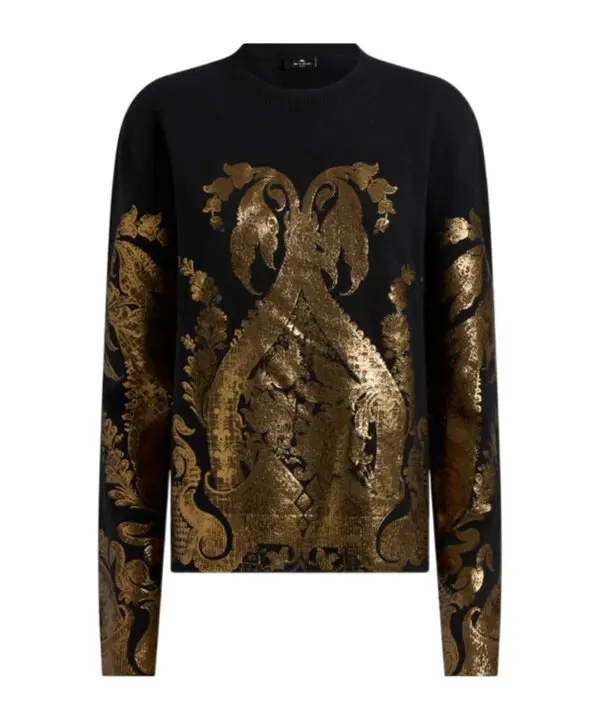 Etro Long Sleeve Sweater With Metallic Print - Black