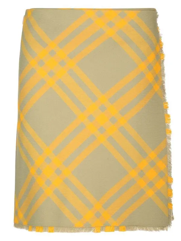 Burberry Checked Pleated Skirt With Frayed Hem
