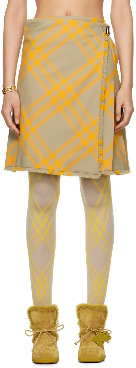 Burberry Checked Pleated Skirt With Frayed Hem