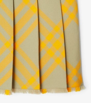 Burberry Checked Pleated Skirt With Frayed Hem