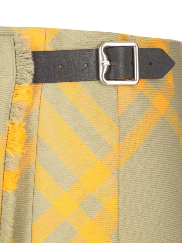 Burberry Checked Pleated Skirt With Frayed Hem