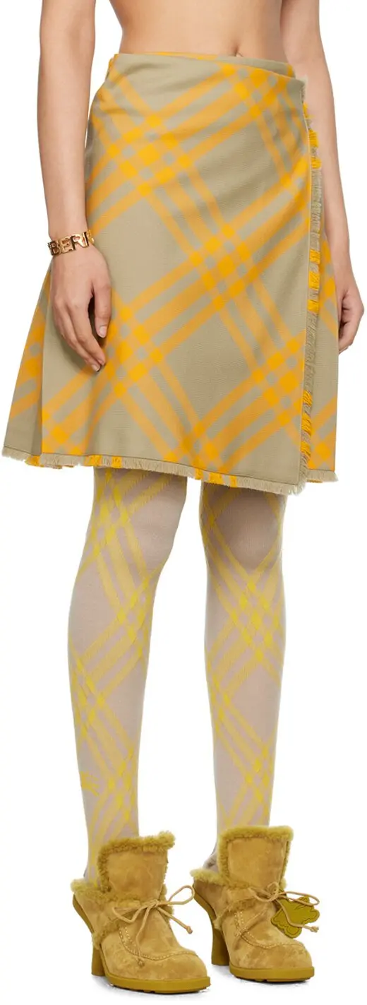 Burberry Check-pattern Pleated Frayed Skirt