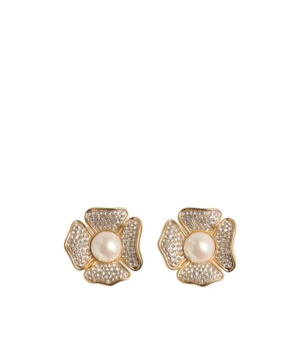 Valentino Garavani San Fin Metal Earrings With Swarovski Crystals And Pearls - Golden